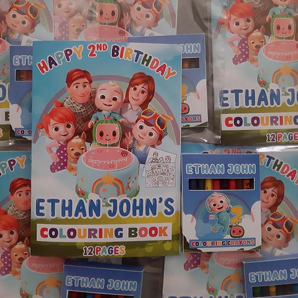 Cocomelon Blue personalised colouring book and cryons | Kaymos Range
